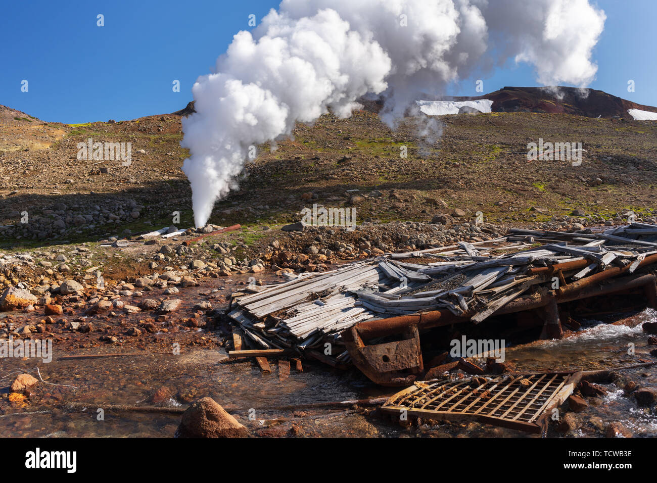 Emission of natural mineral thermal water, steam (steam-water mixture ...