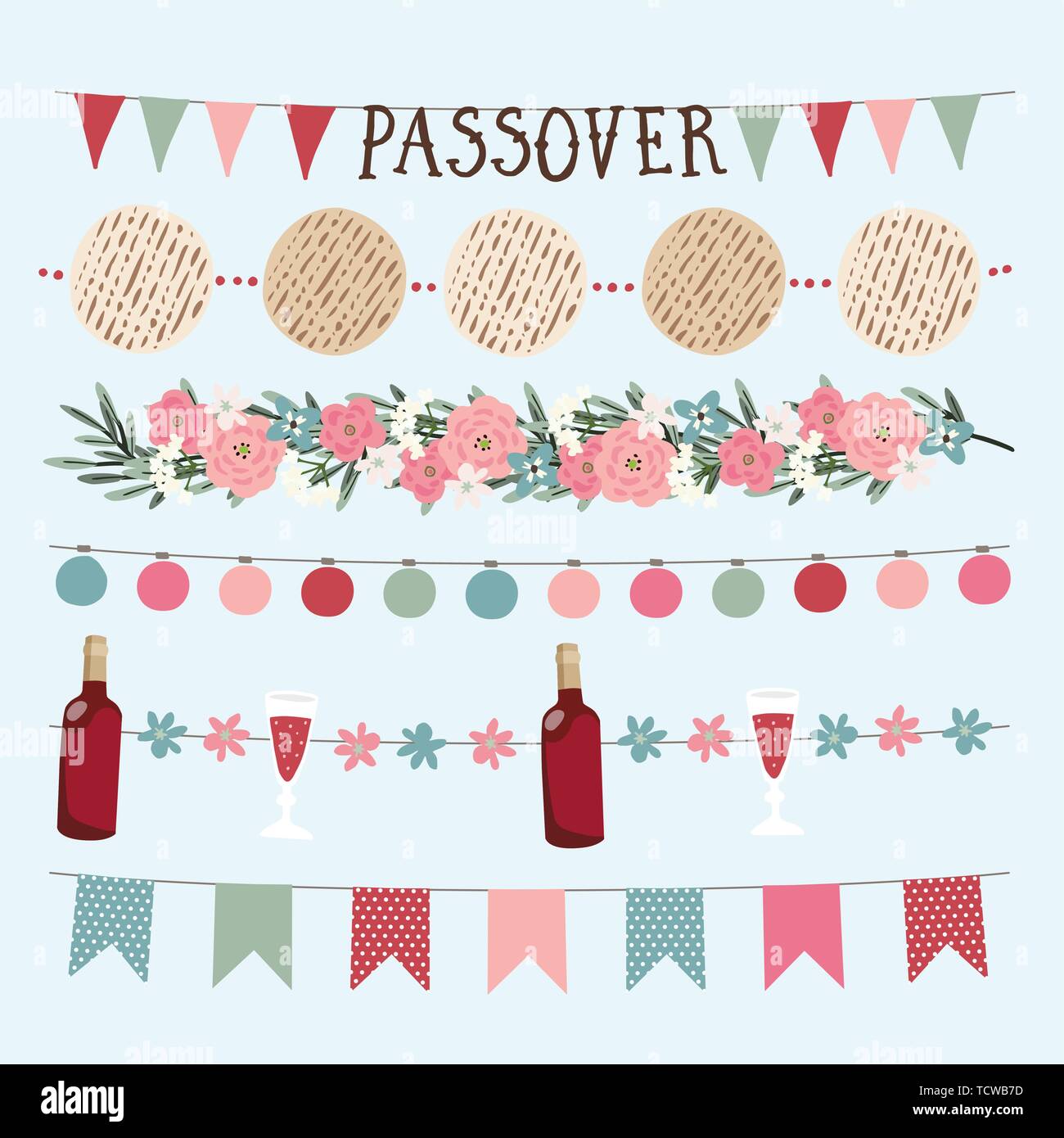 Set of hand drawn Jewish holiday Pesach, Passover garlands with lights ...