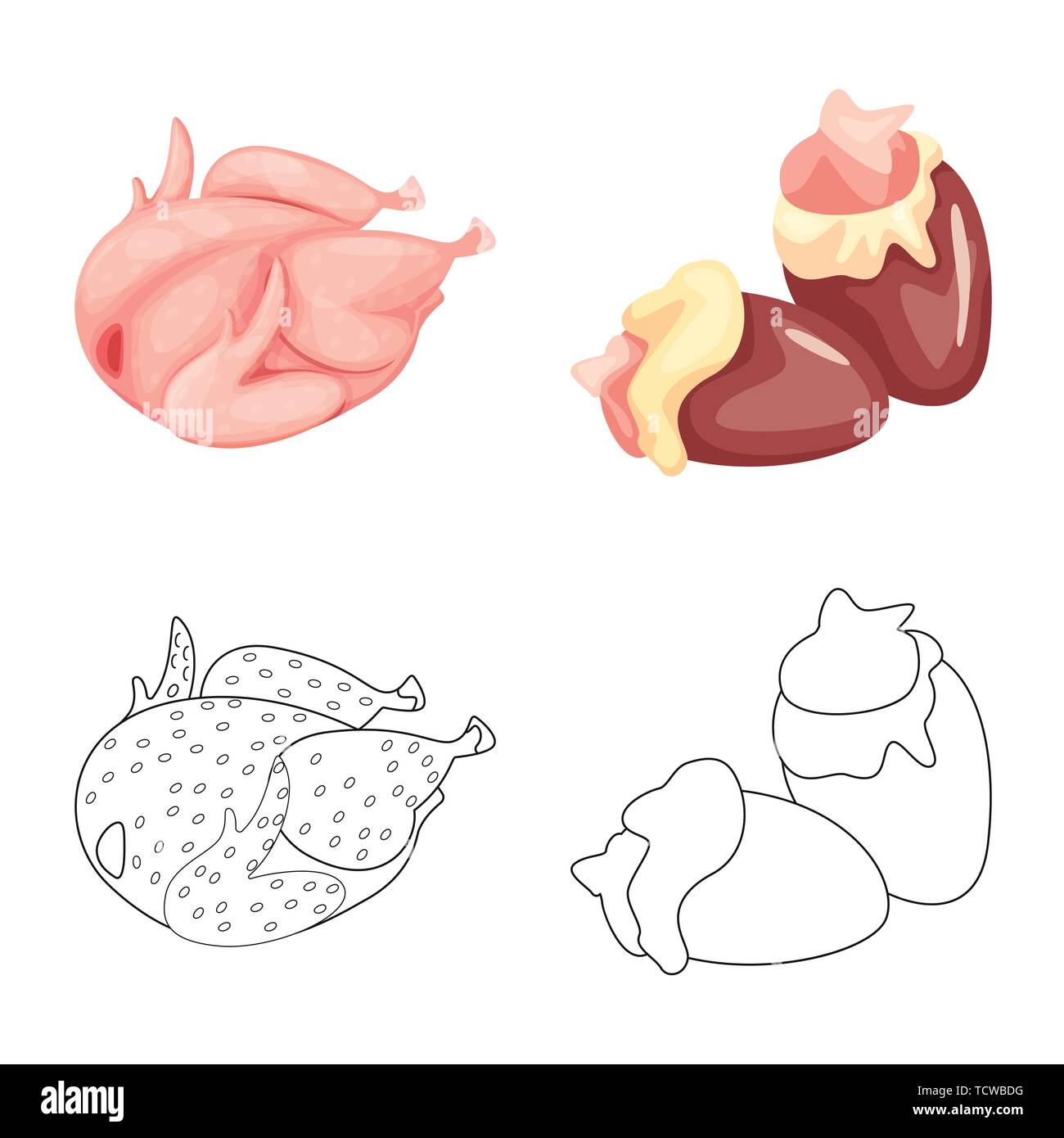 Vector illustration of product and poultry symbol. Set of product and ...