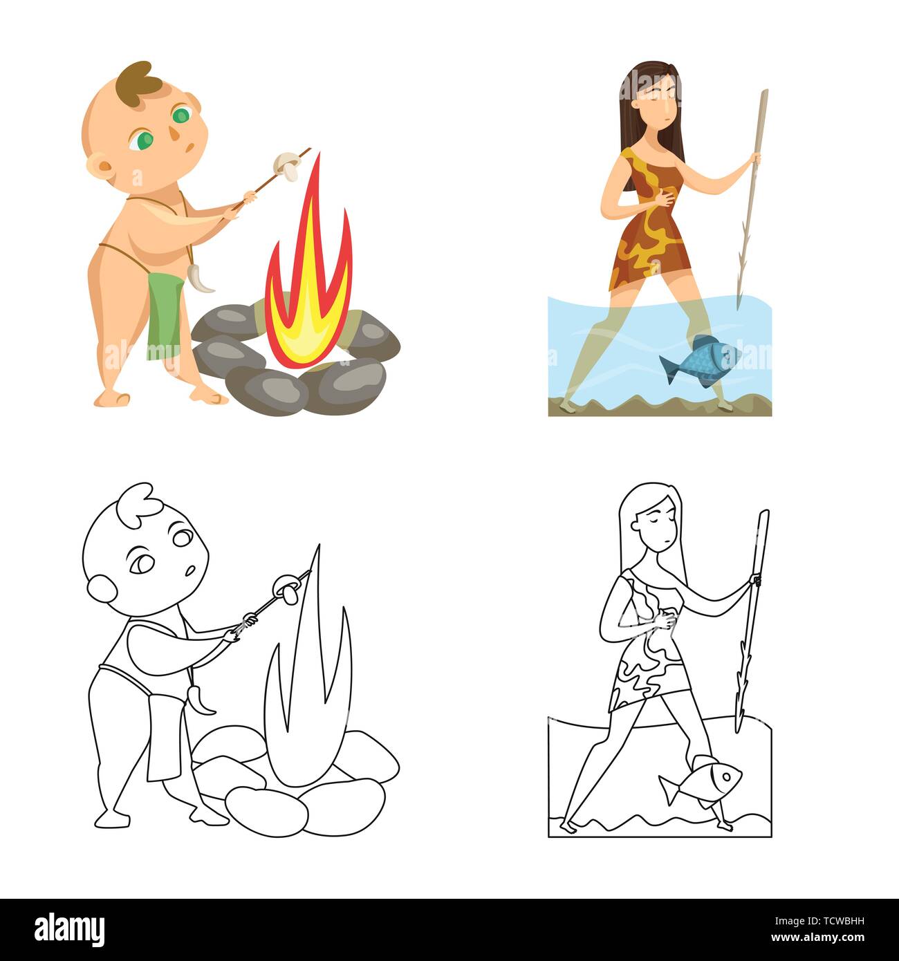 Vector illustration of evolution and prehistory symbol. Set of ...