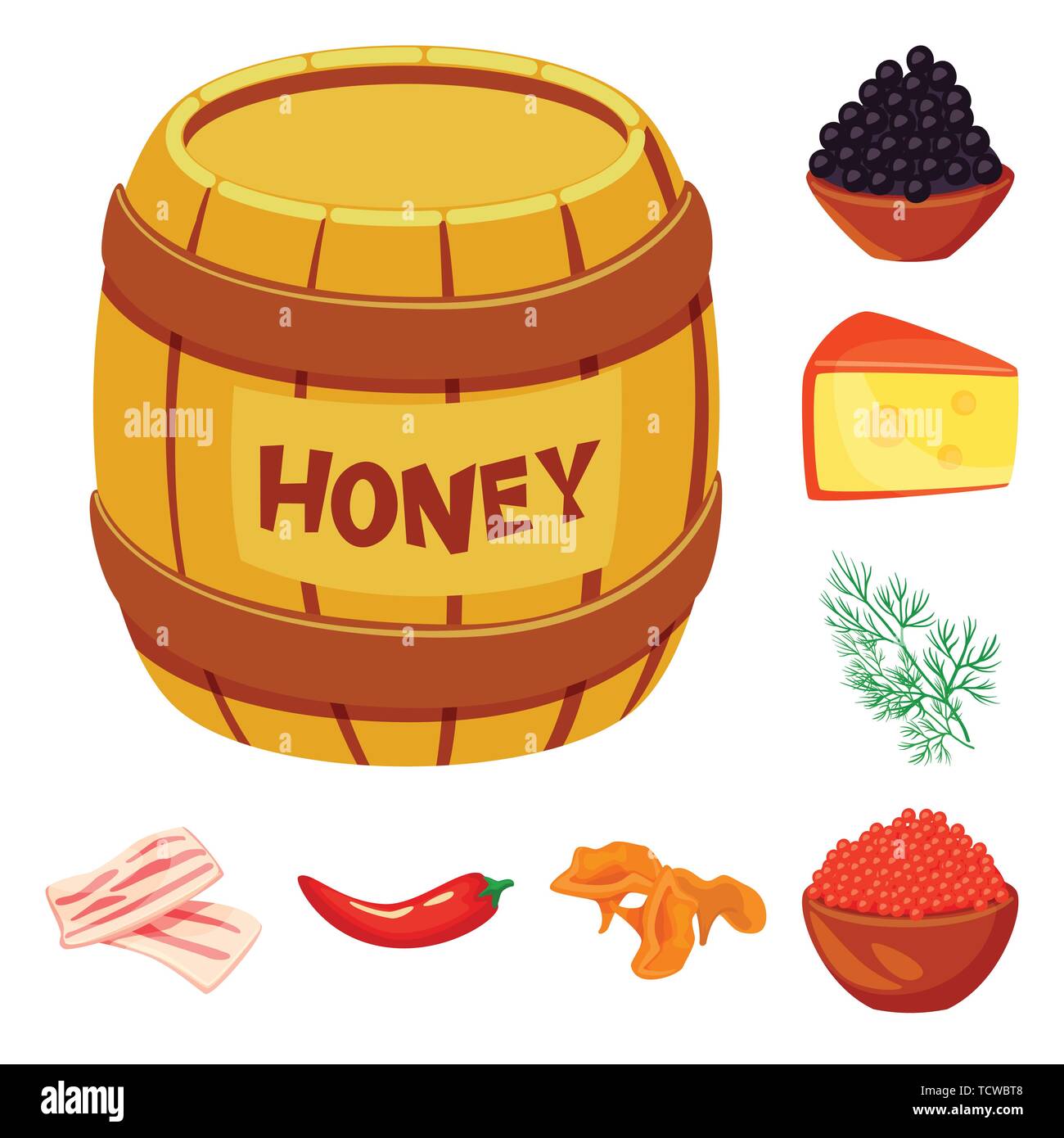 Vector design of food and flavors sign. Collection of food and ...