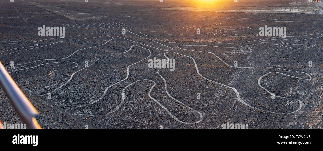 Nazca lines geoglyphs from the viewing tower viewpoint, Peru, South ...