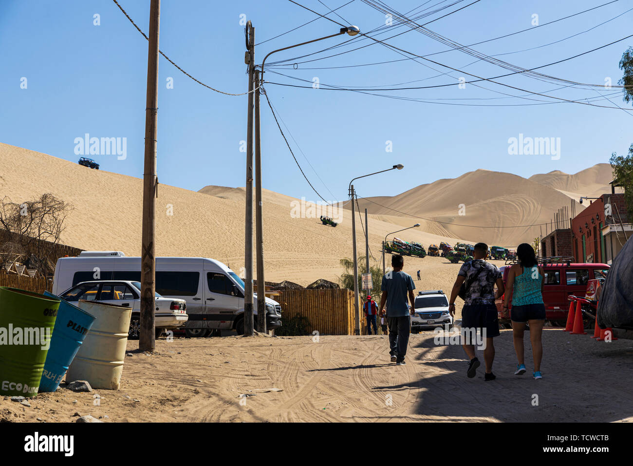 Sand dunes and dune buggies in Huacachina, Peru, South America Stock ...