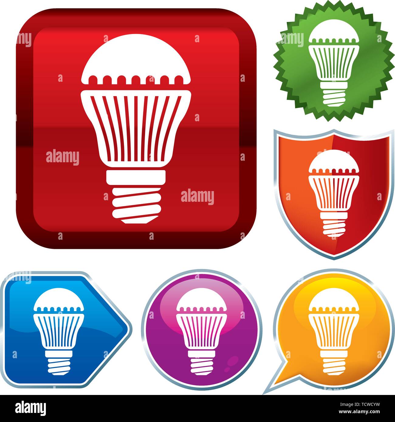 Vector illustration. Set shiny icon series on buttons. Lightbulb led ...