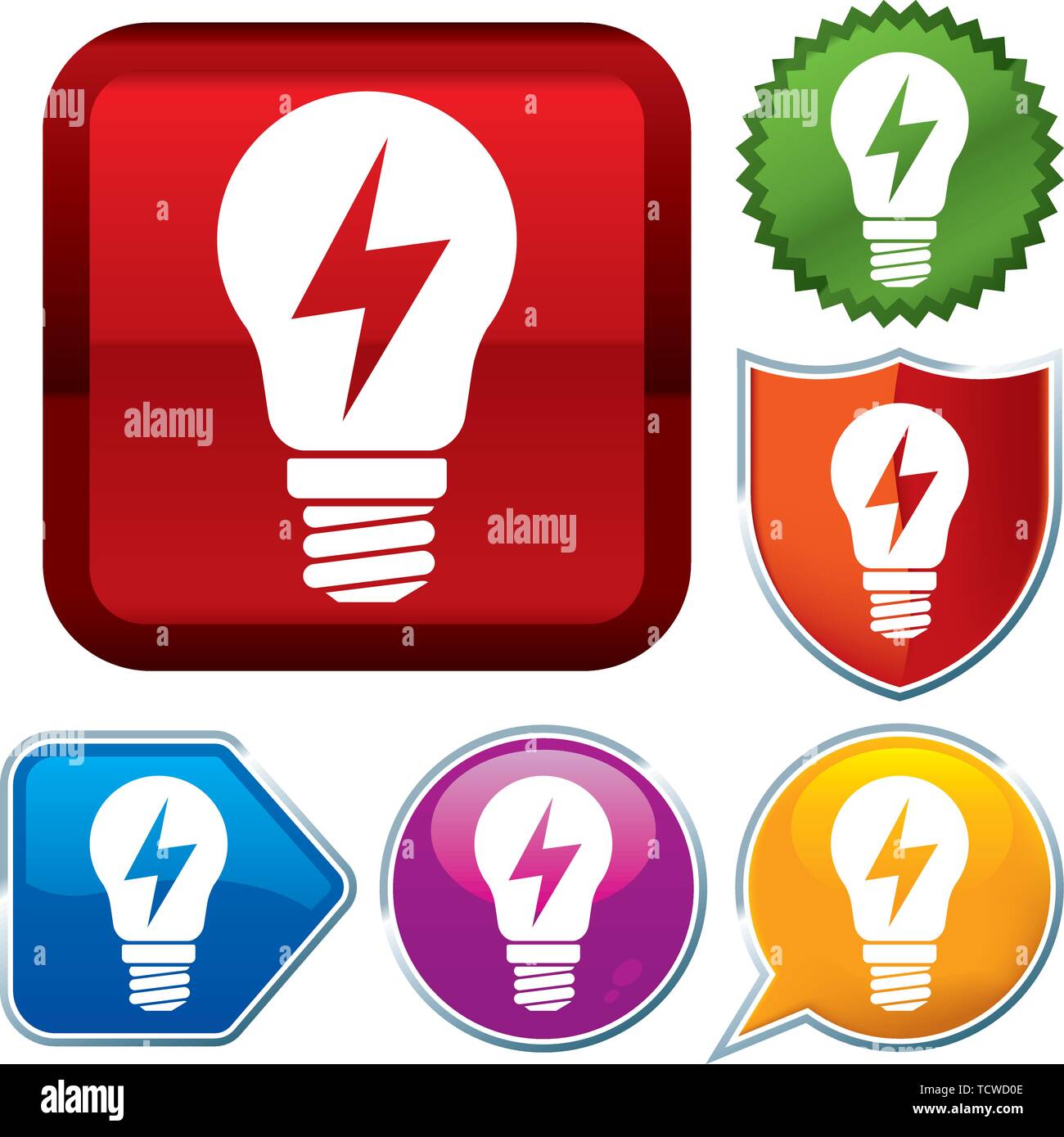 Vector illustration. Set shiny icon series on buttons. Lightbulb ray ...