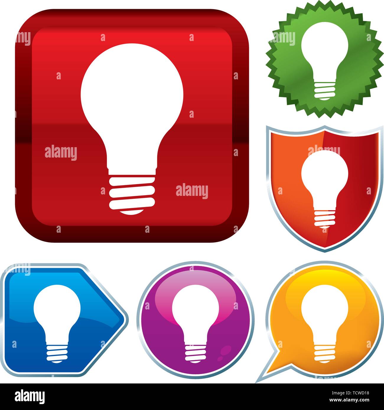 Vector illustration. Set shiny icon series on buttons. Lightbulb Stock ...