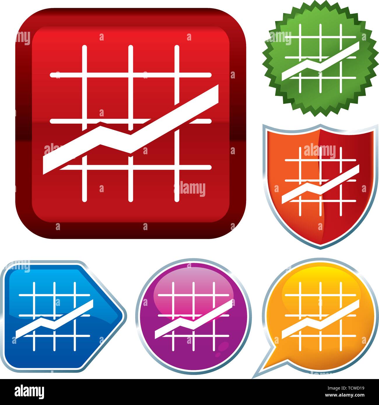 Vector illustration. Set shiny icon series on buttons. Line chart Stock ...