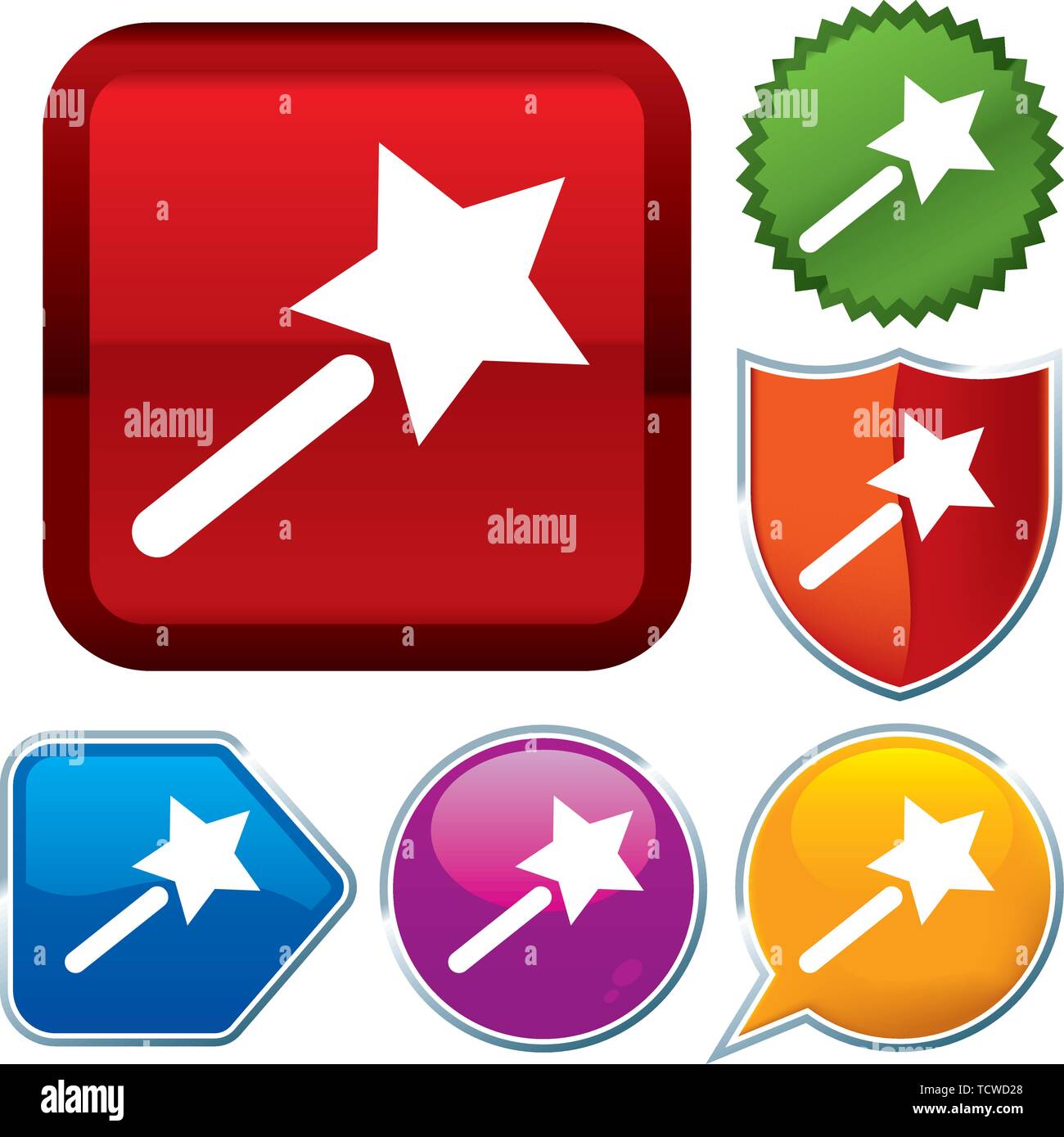 Vector illustration. Set shiny icon series on buttons. Magic wand Stock ...