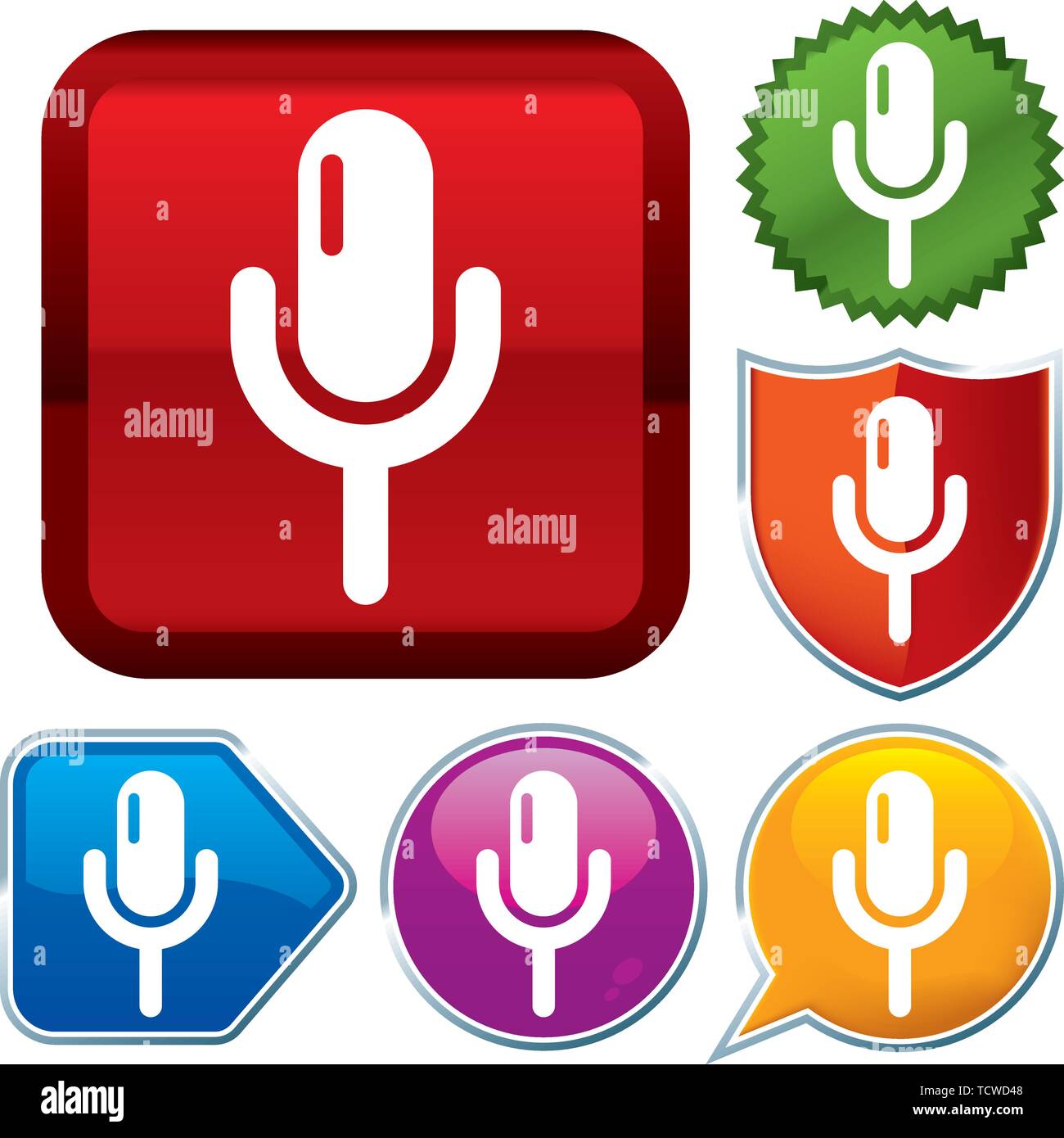 Vector illustration. Set shiny icon series on buttons. Microphone Stock ...