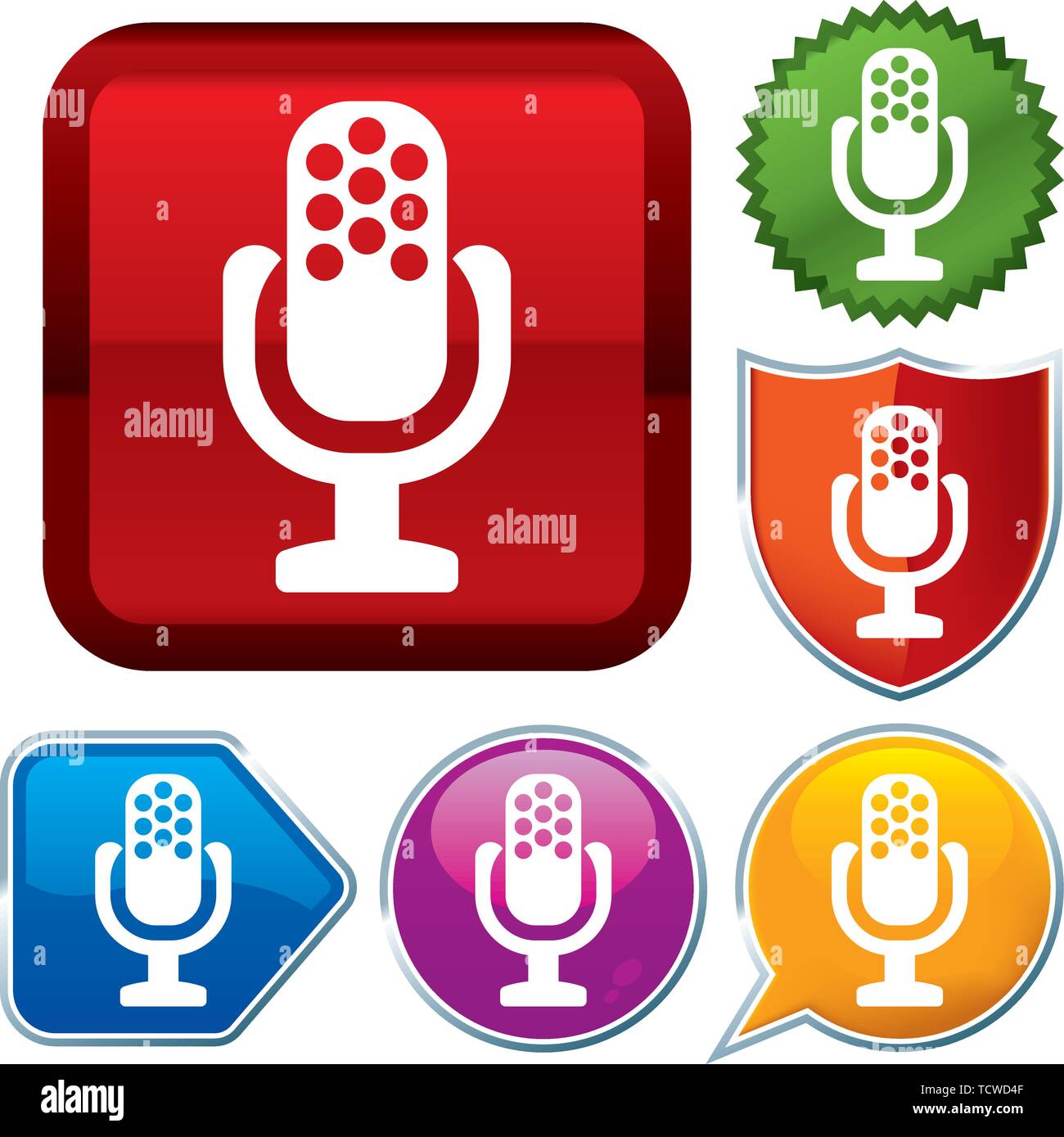 Vector illustration. Set shiny icon series on buttons. Microphone Stock ...
