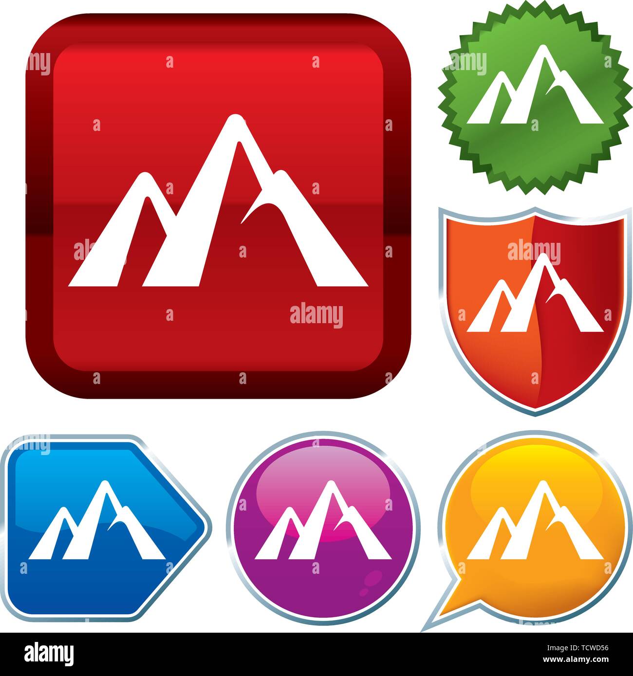Vector illustration. Set shiny icon series on buttons. Mountain range ...