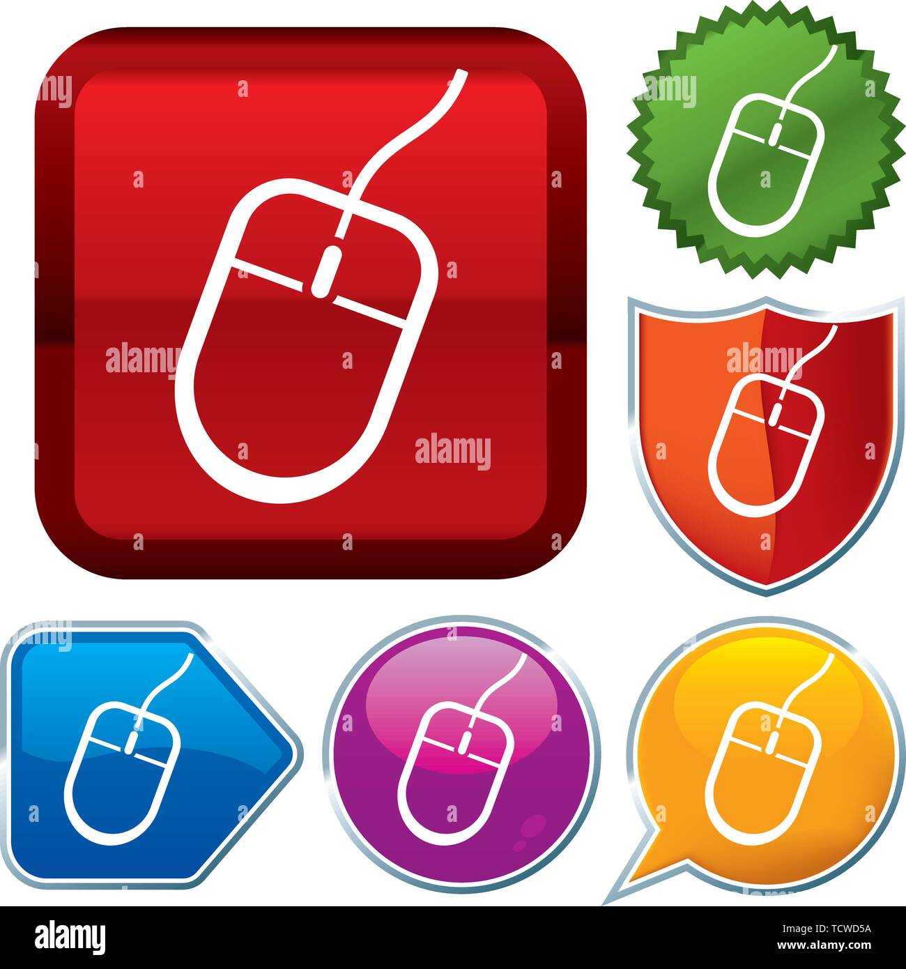 Vector illustration. Set shiny icon series on buttons. Computer mouse ...