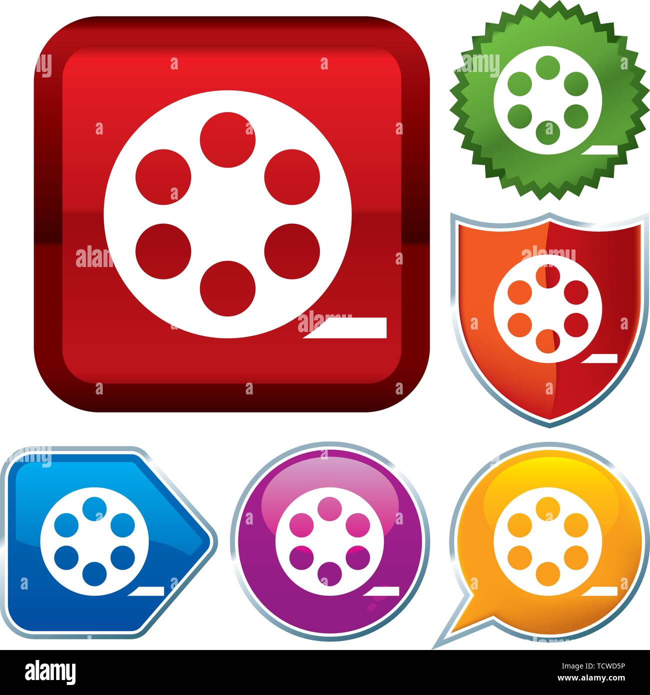 Vector illustration. Set shiny icon series on buttons. Movie Stock ...