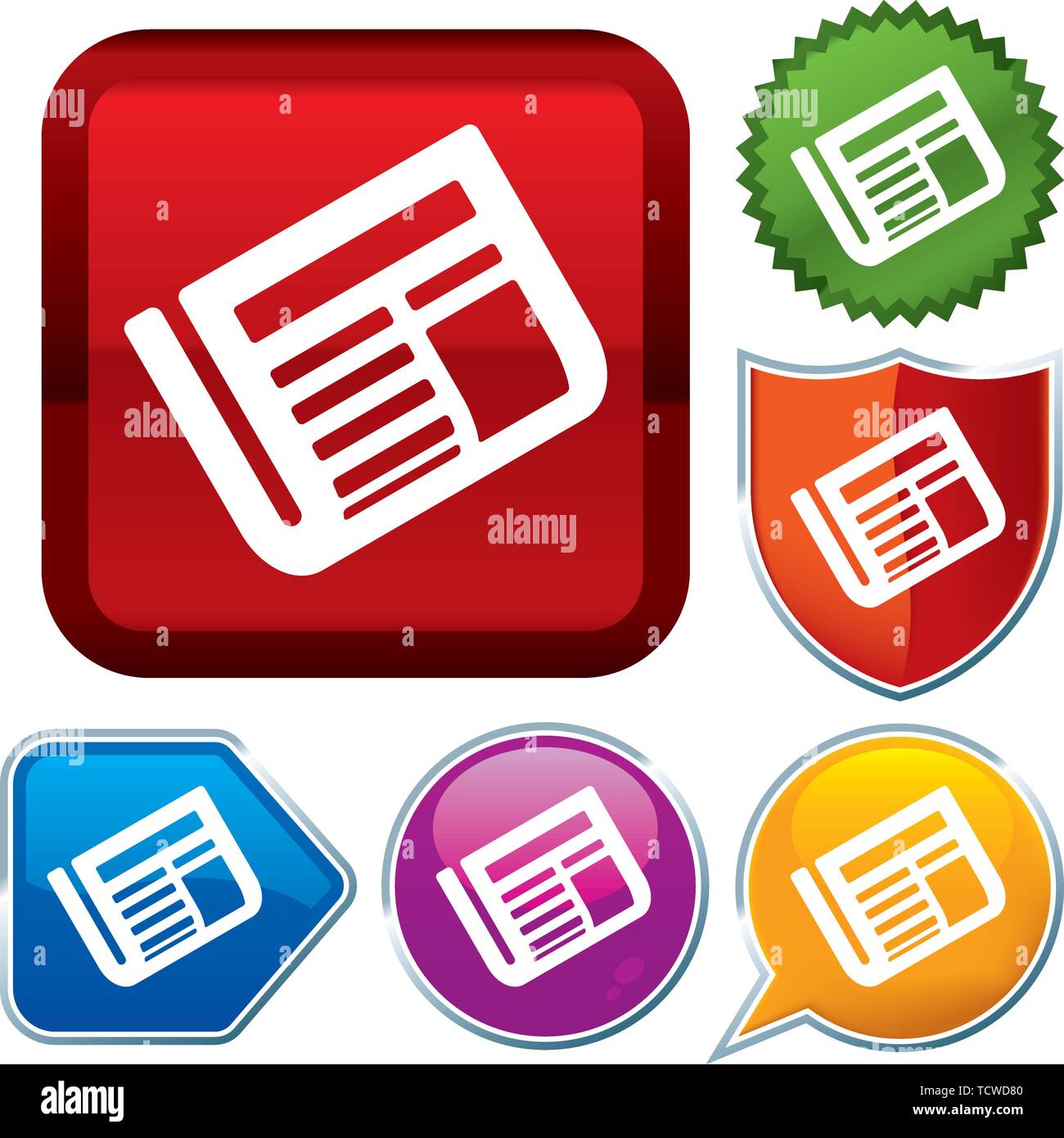 Vector illustration. Set shiny icon series on buttons. Newspaper Stock ...