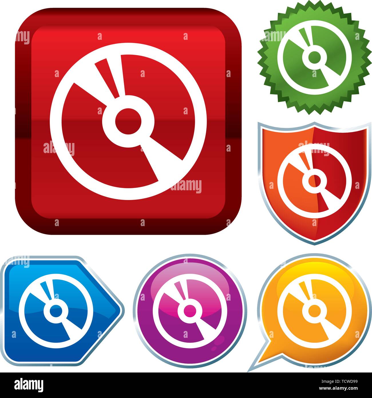 Vector illustration. Set shiny icon series on buttons. Optical disc ...
