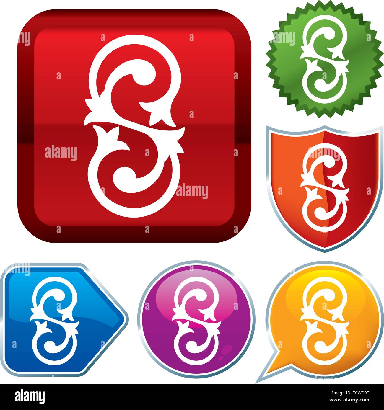 Vector illustration. Set shiny icon series on buttons. Ornate Stock ...