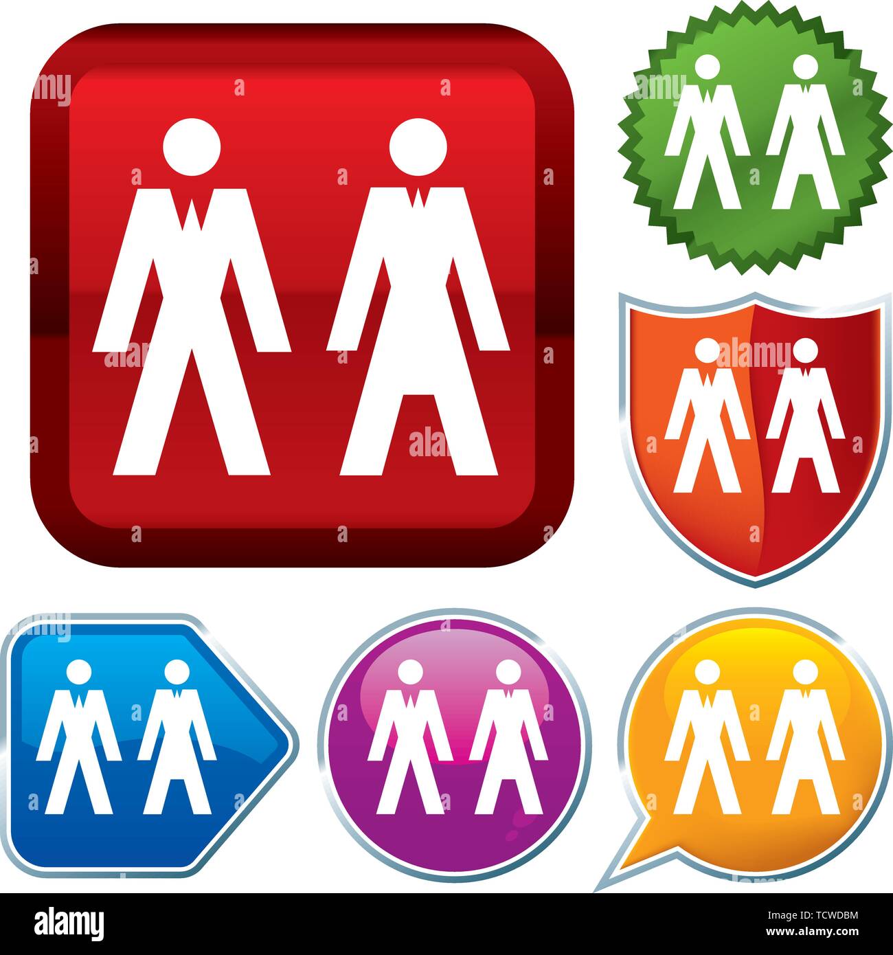 Vector illustration. Set shiny icon series on buttons. People Stock ...