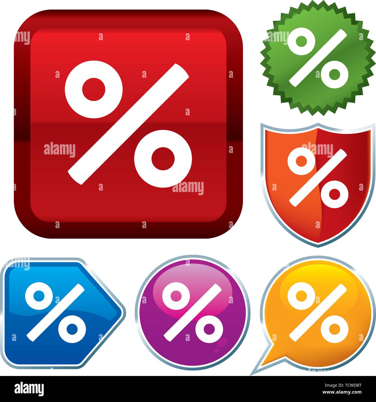 Vector illustration. Set shiny icon series on buttons. Percent Stock ...