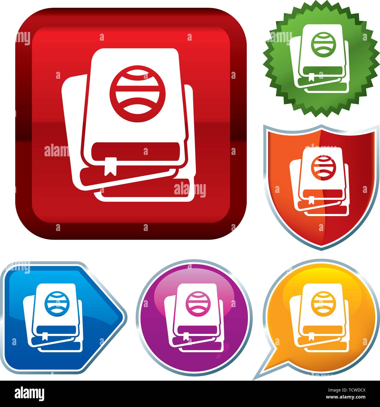 Vector illustration. Set shiny icon series on buttons. Planet book ...