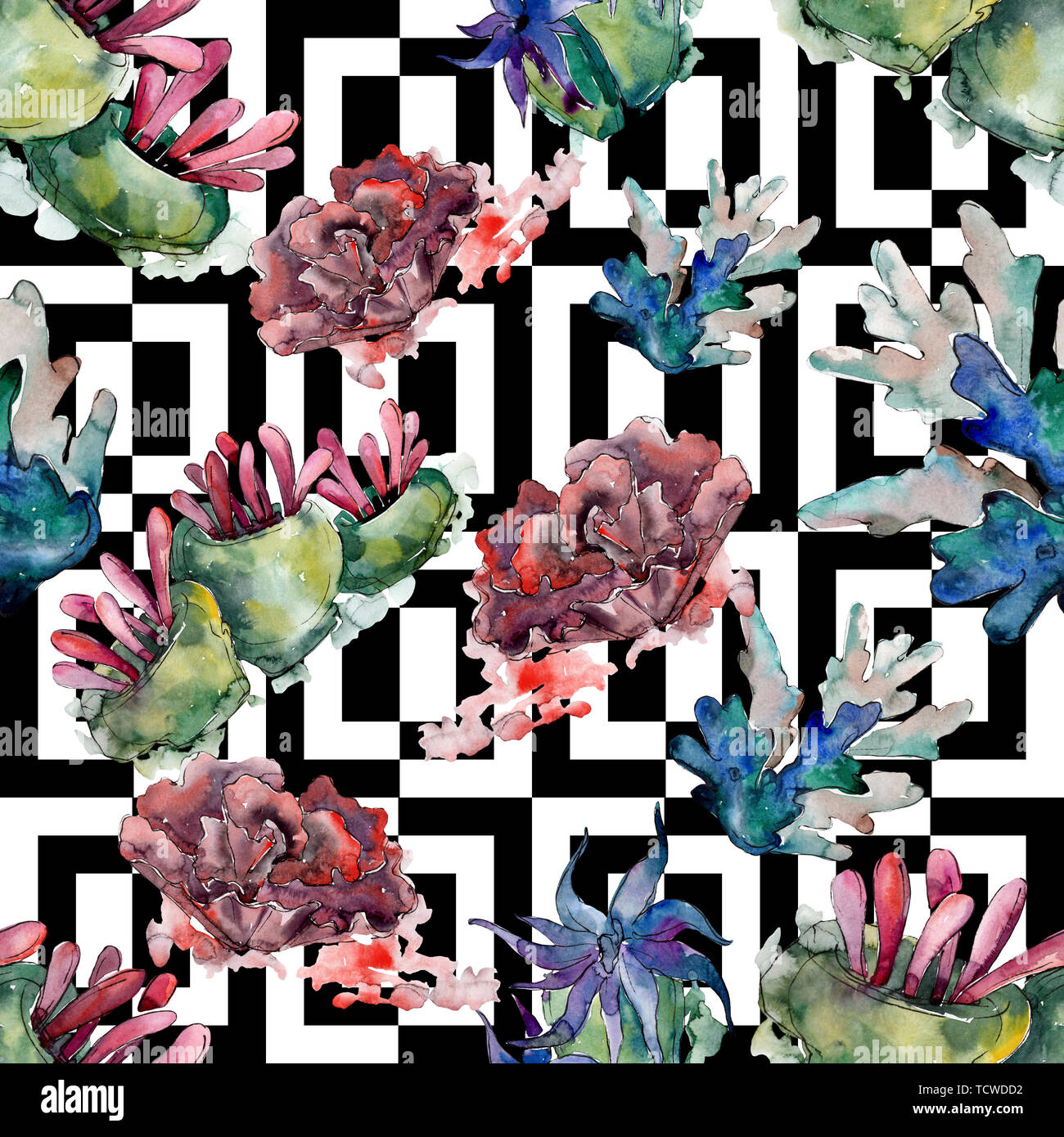 Colorful aquatic underwater nature coral reef. Watercolor illustration ...