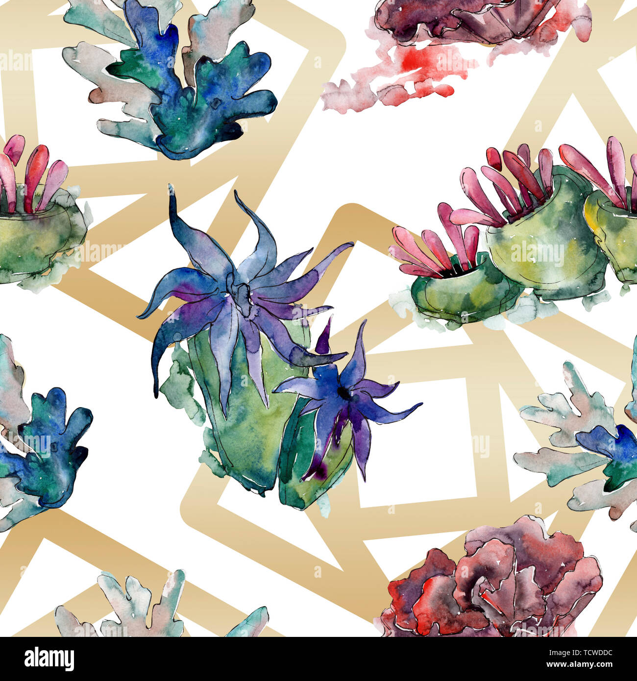 Colorful aquatic underwater nature coral reef. Watercolor illustration ...