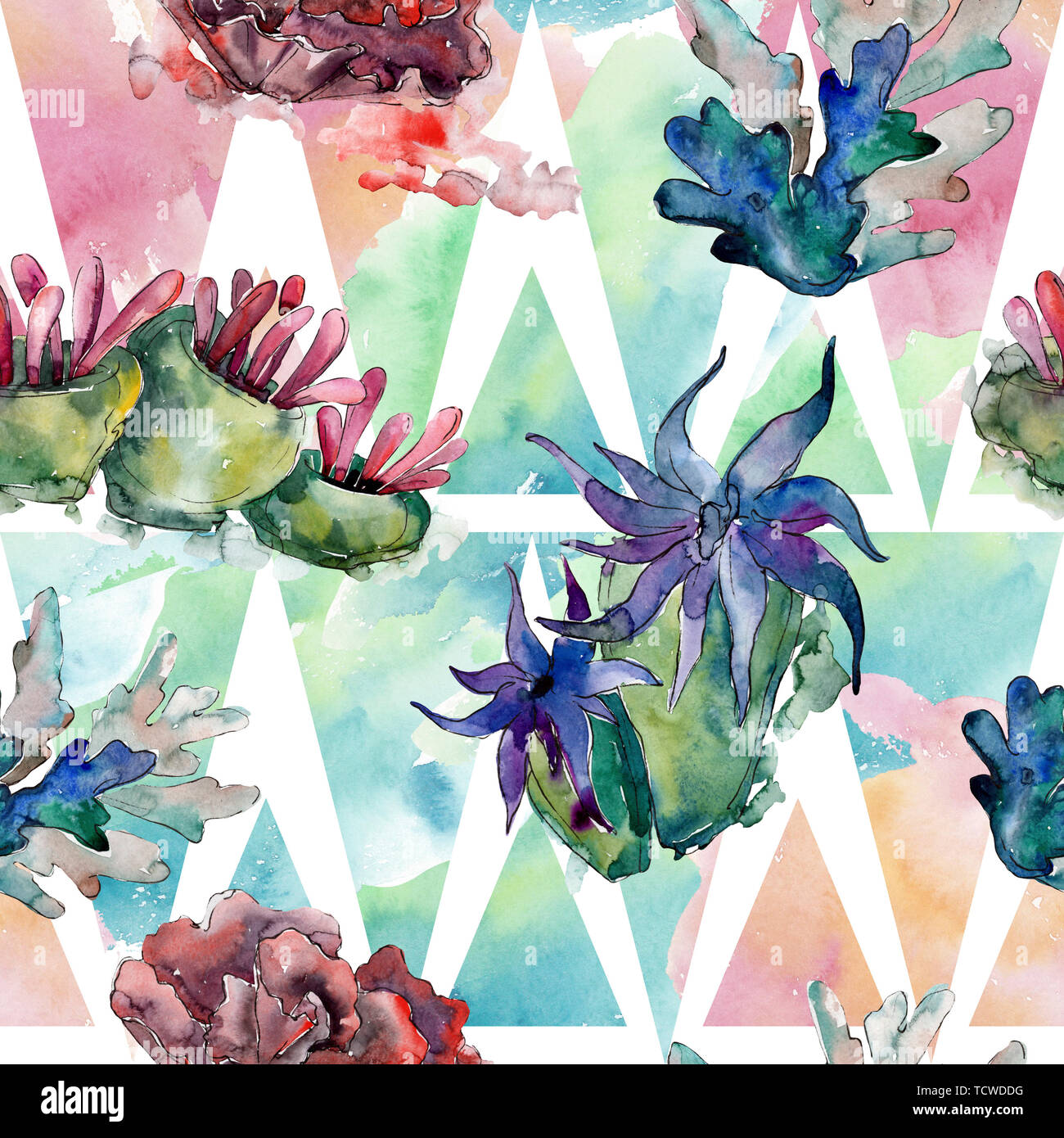 Colorful aquatic underwater nature coral reef. Watercolor illustration ...