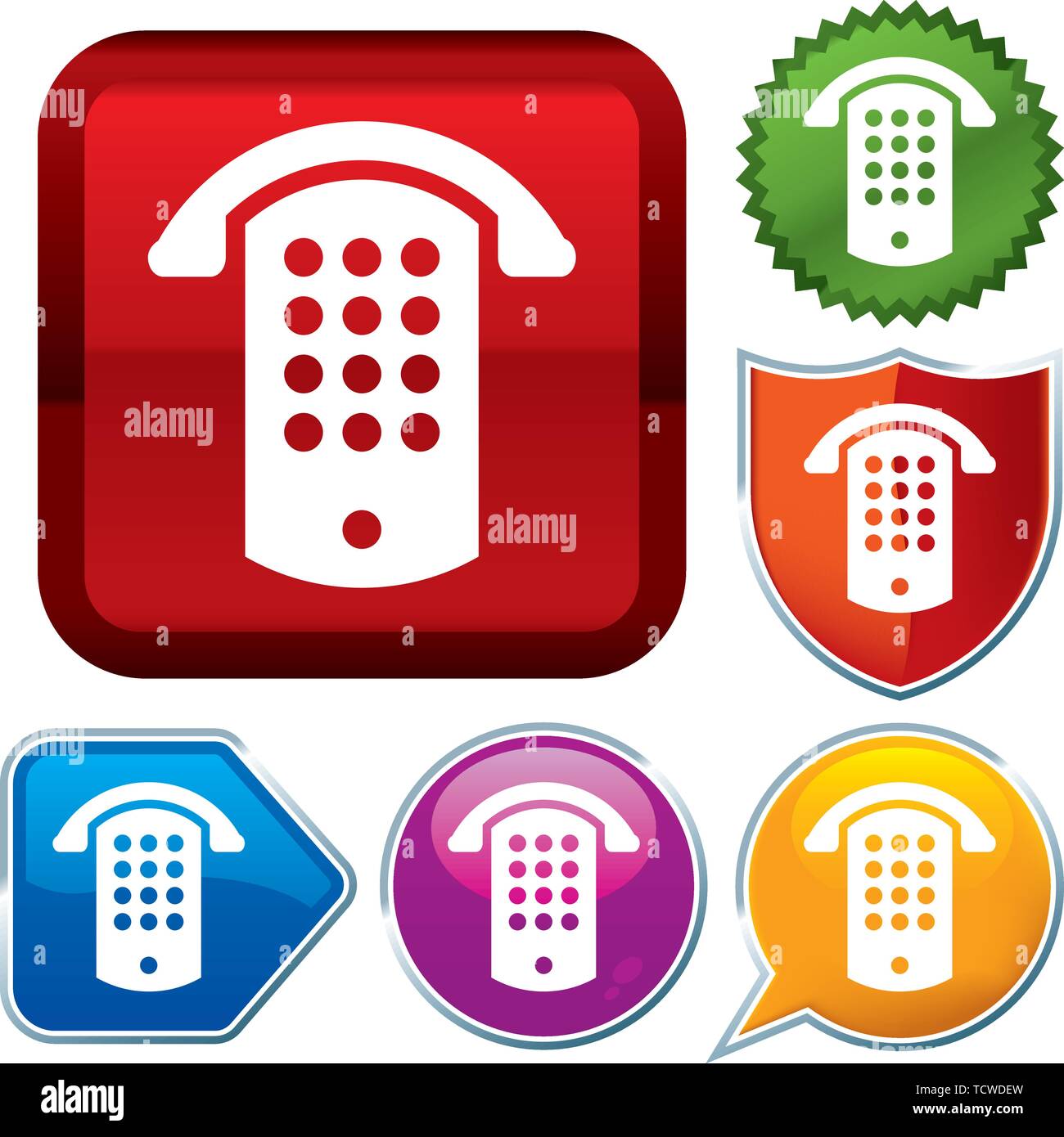 Vector illustration. Set shiny icon series on buttons. Public phone ...