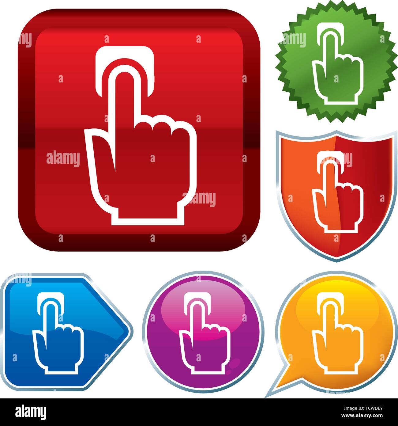 Vector illustration. Set shiny icon series on buttons.Push hand Stock ...