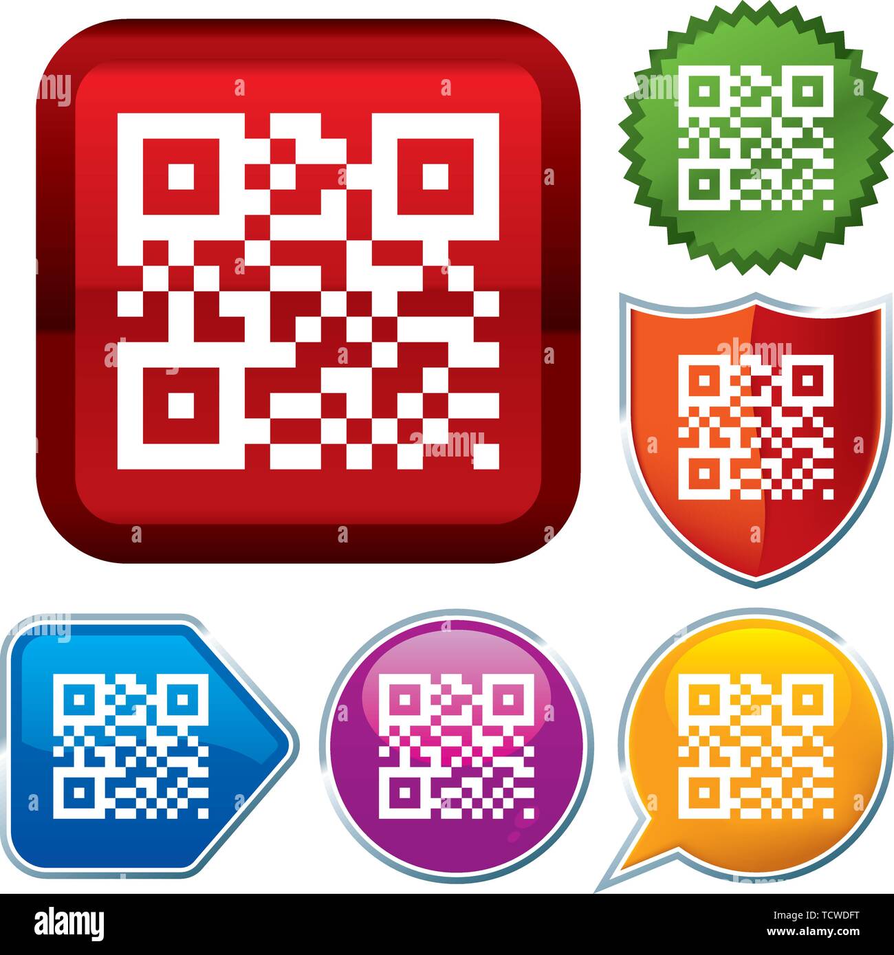 Vector illustration. Set shiny icon series on buttons. QR code Stock ...