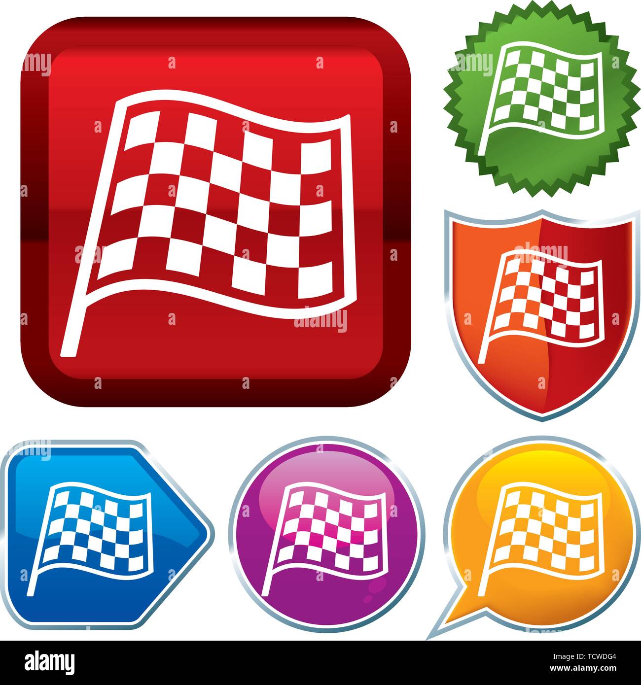 Vector illustration. Set shiny icon series on buttons. Racing flag ...