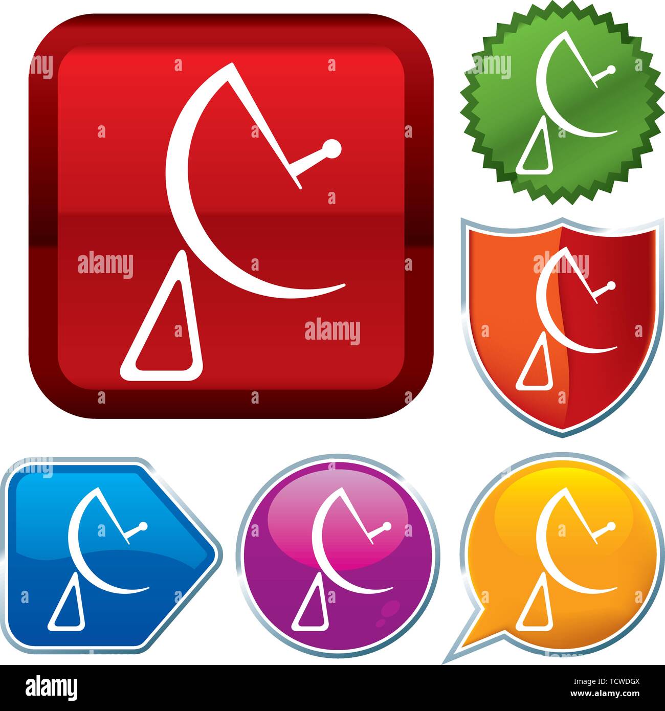 Vector illustration. Set shiny icon series on buttons. Radiotelescope ...