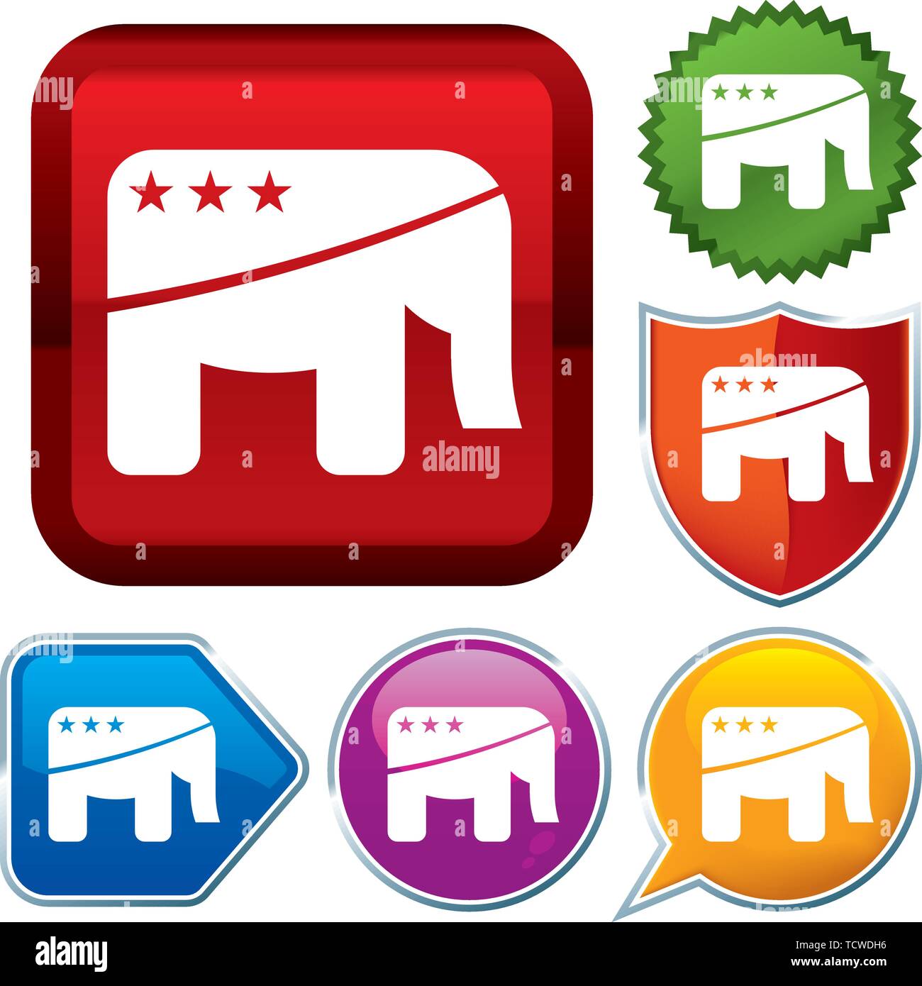 Vector illustration. Set shiny icon series on buttons. Republican party ...