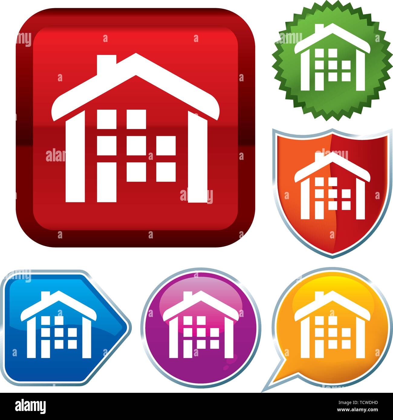 Vector illustration. Set shiny icon series on buttons. Residential ...
