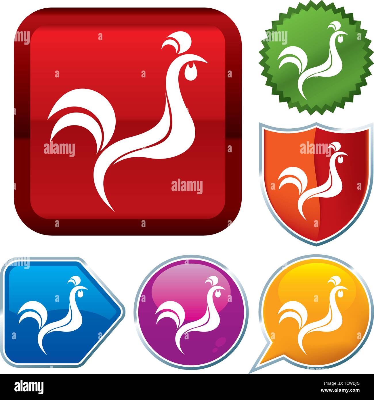 Vector illustration. Set shiny icon series on buttons. Rooster Stock ...