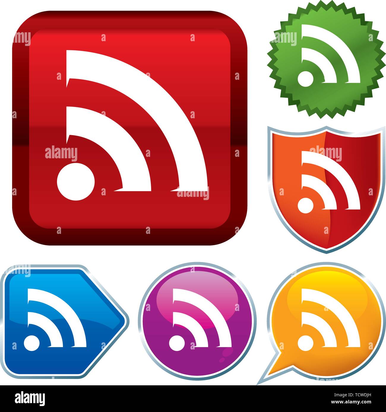 Vector illustration. Set shiny icon series on buttons. RSS sign Stock ...