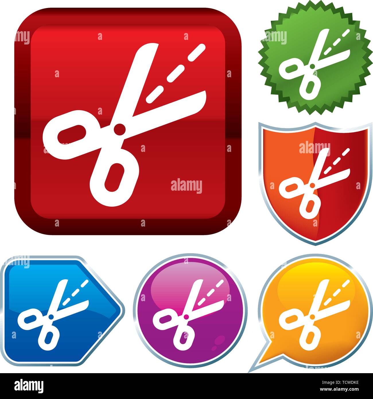 Vector illustration. Set shiny icon series on buttons. Scissors Stock ...