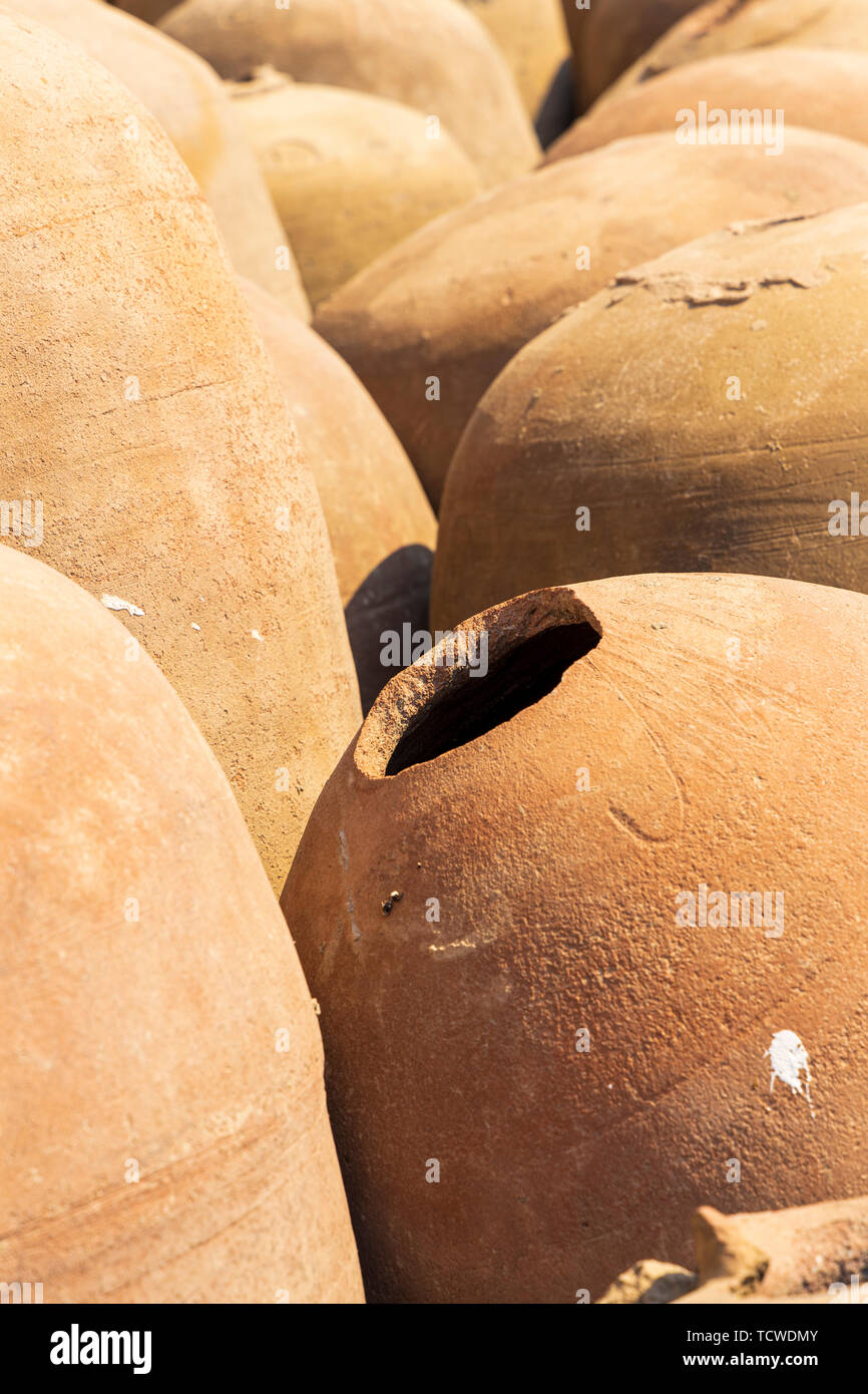 Pottery flasks, containers for producing wine at the Tony Labis winery ...