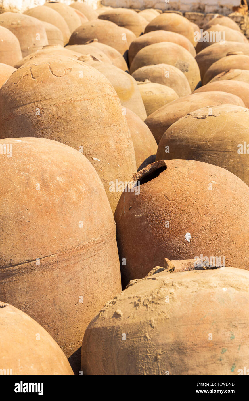 Pottery flasks, containers for producing wine at the Tony Labis winery ...