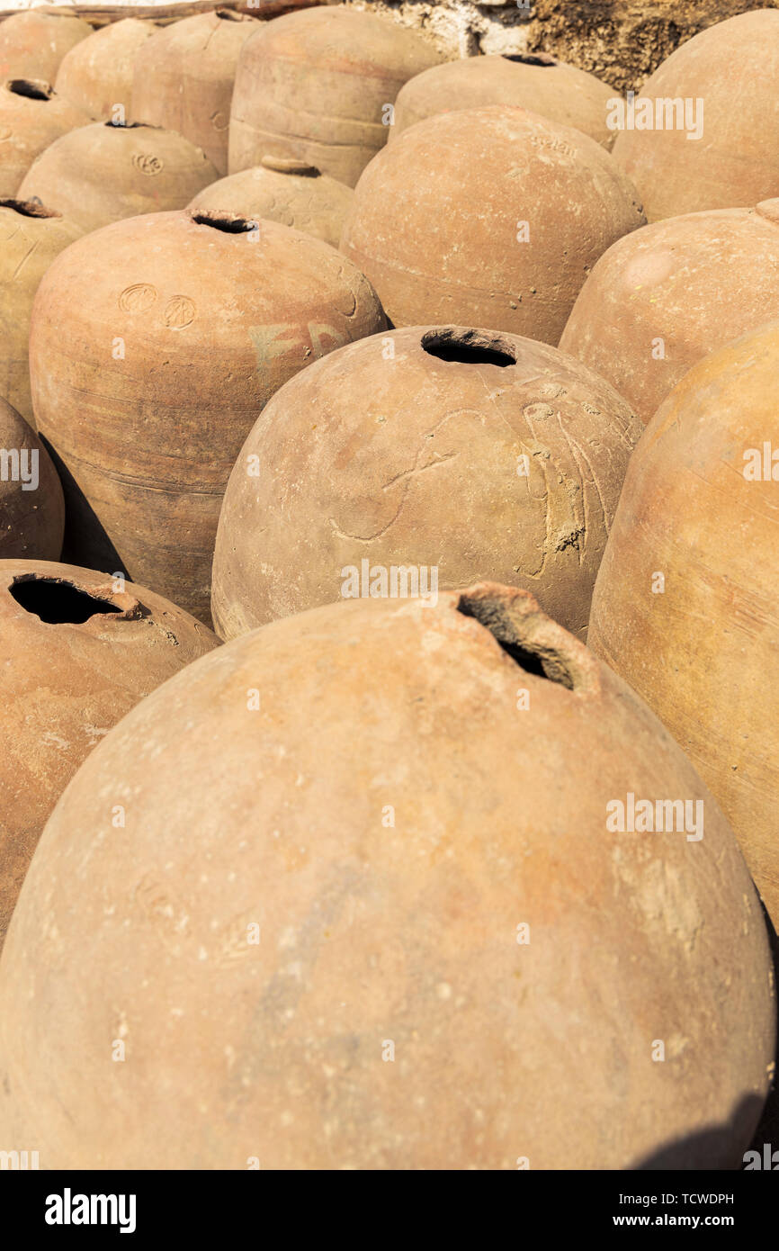 Pottery flasks, containers for producing wine at the Tony Labis winery ...