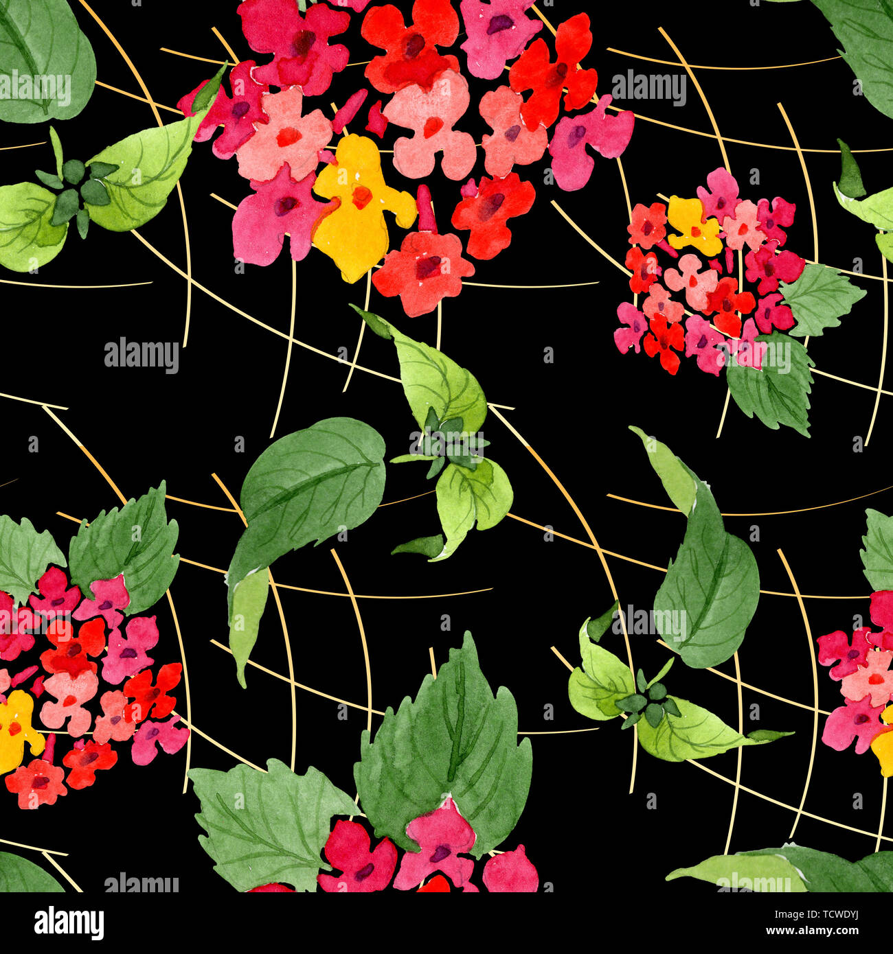 Red lantana floral botanical flowers. Wild spring leaf wildflower ...