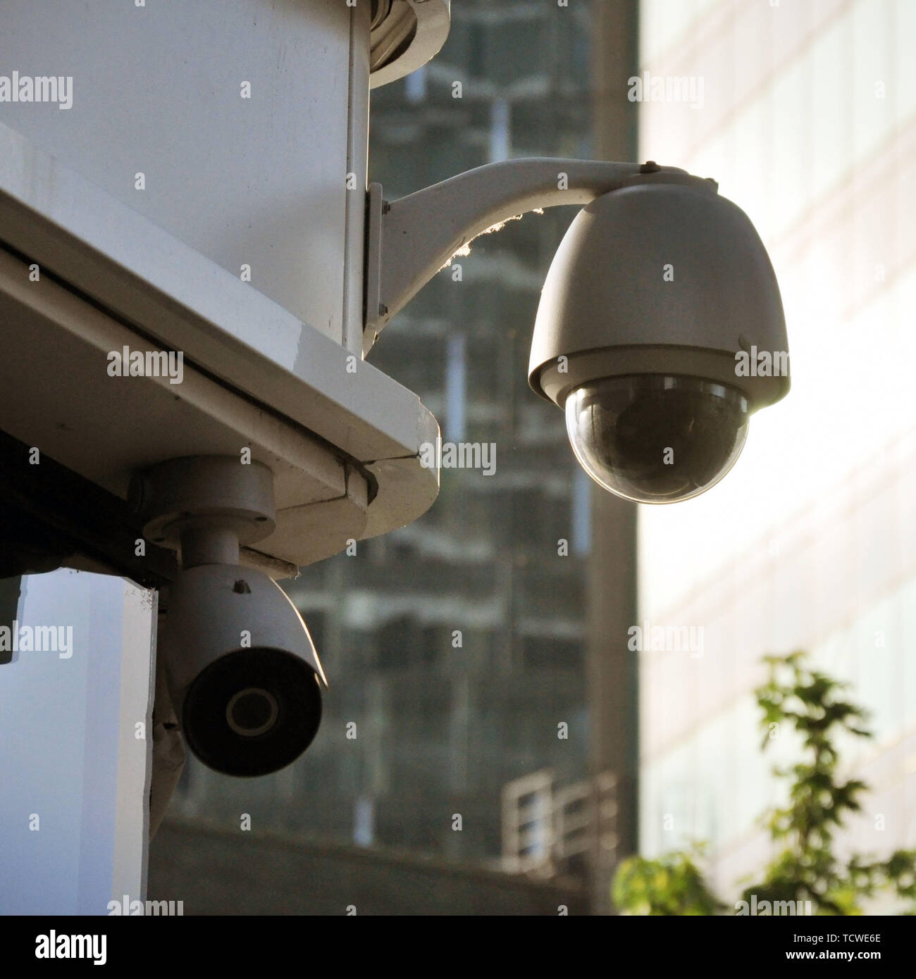 closed circuit camera Multi-angle CCTV system against the blue sky ...