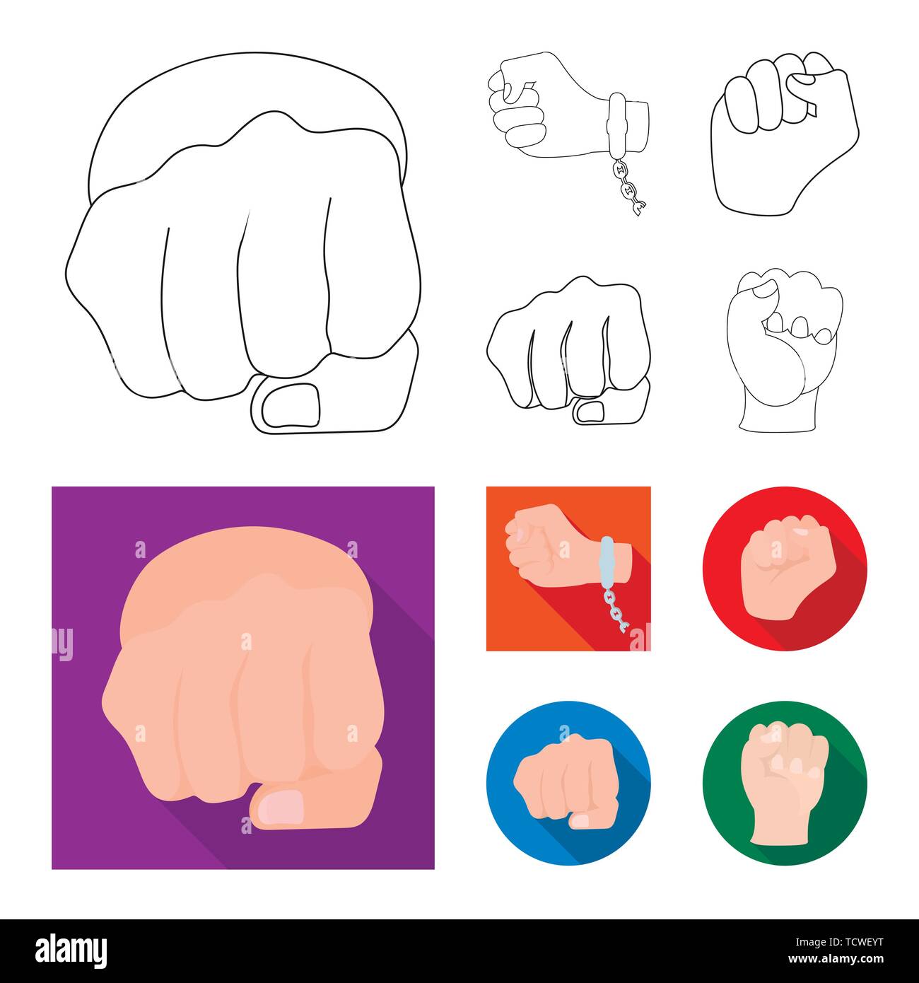 Vector illustration of fist and punch sign. Collection of fist and hand ...