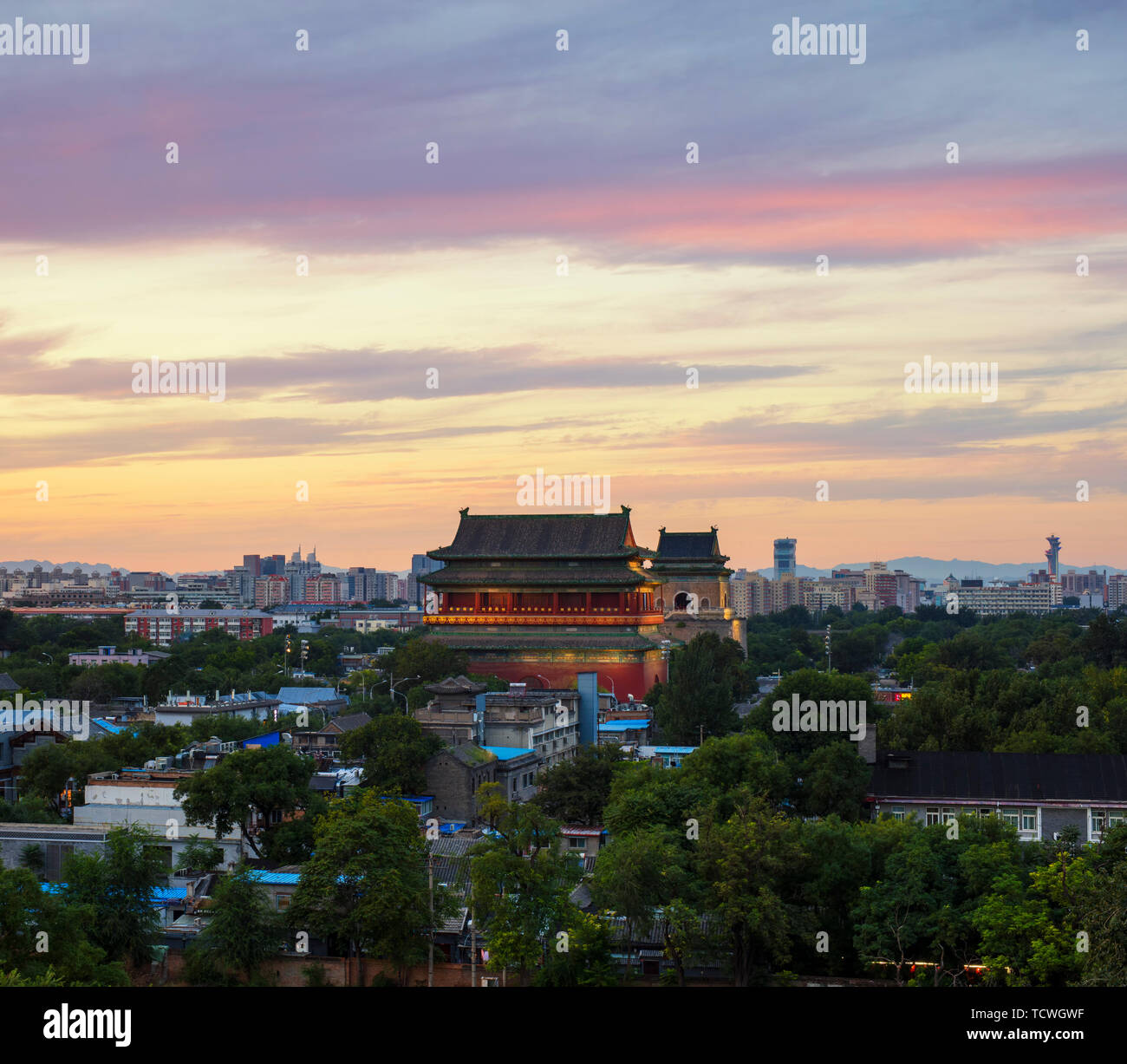 Beijing clock drum tower sunset Stock Photo - Alamy