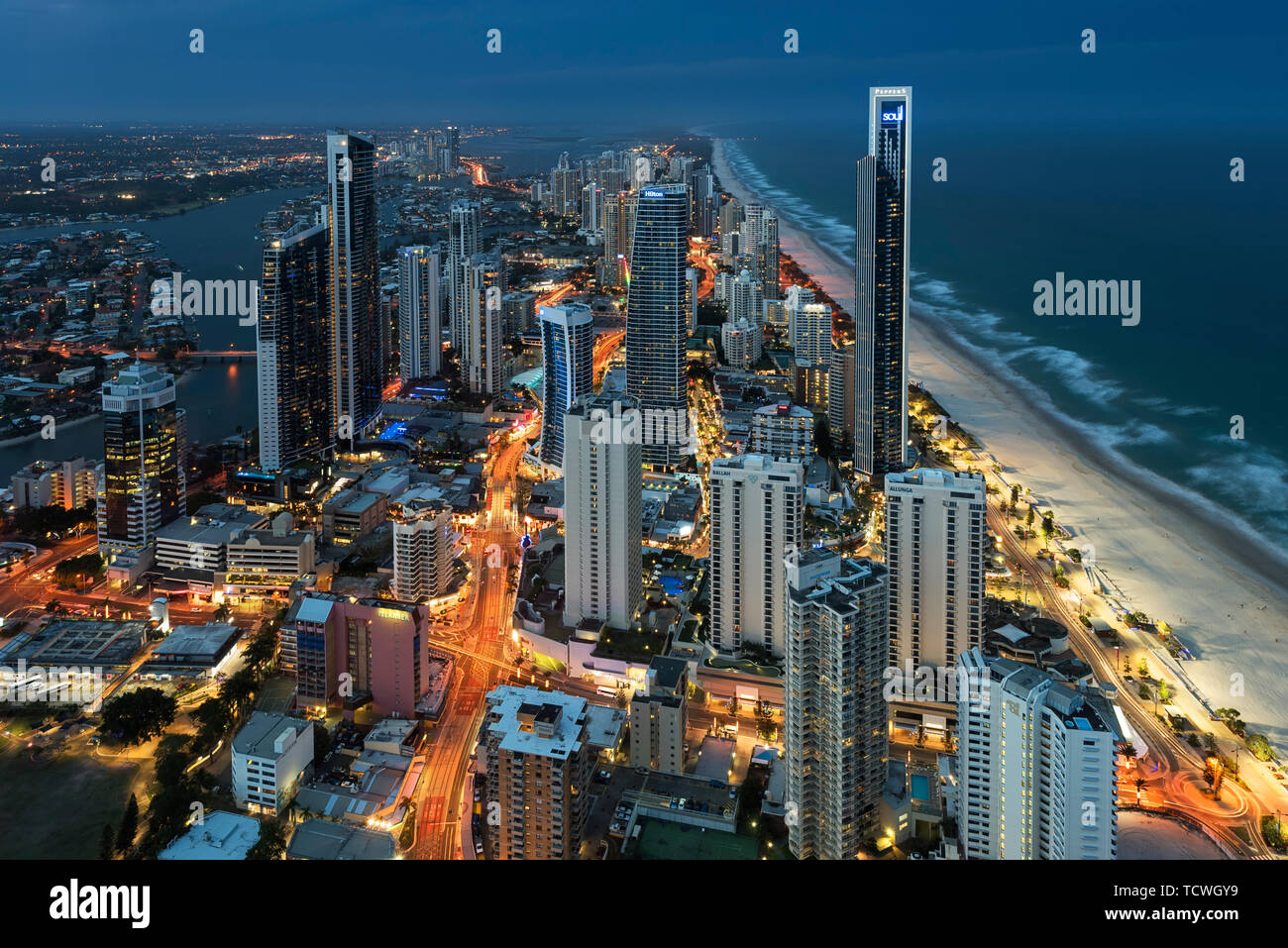 Aerial view gold coast night hi-res stock photography and images - Alamy