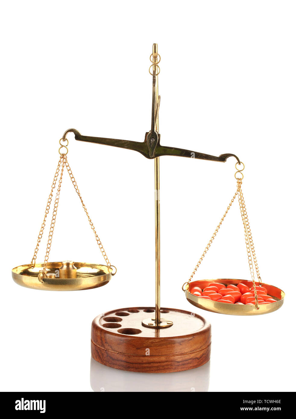 Classic scales with color pills isolated on white Stock Photo - Alamy