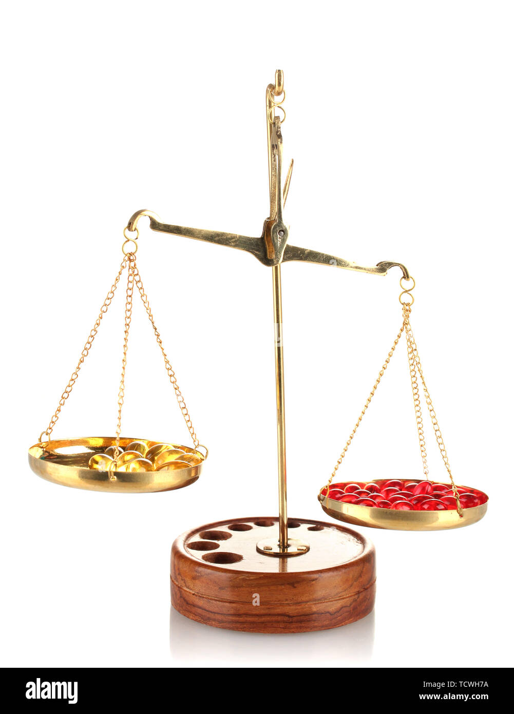 Classic scales with color pills isolated on white Stock Photo - Alamy