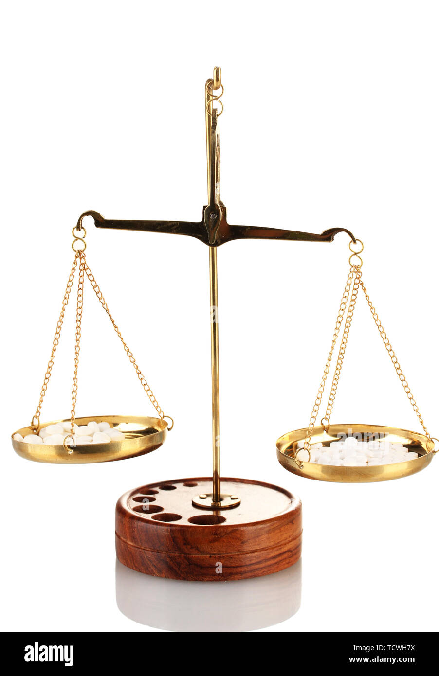 Classic scales with color pills isolated on white Stock Photo - Alamy