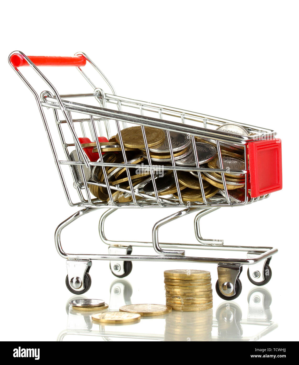 Money in cart isolated on white Stock Photo - Alamy