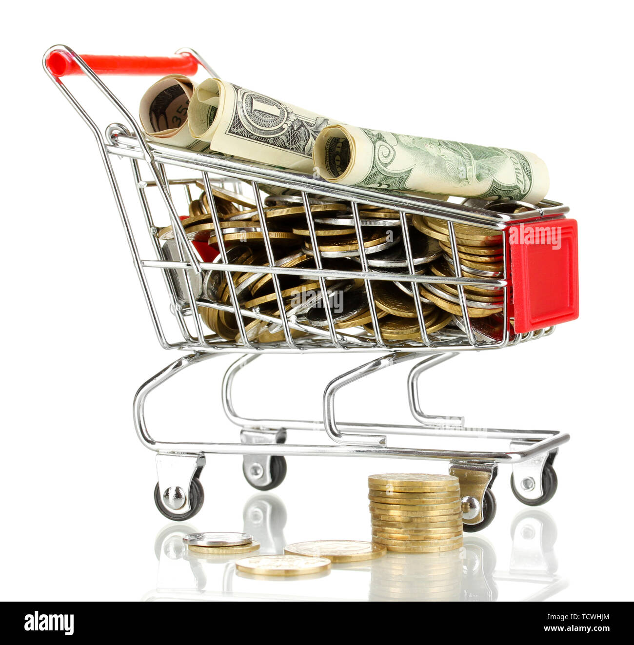 Money in cart isolated on white Stock Photo - Alamy