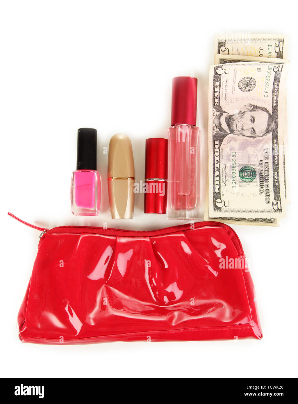 Items contained in the women's handbag isolated on white Stock Photo ...